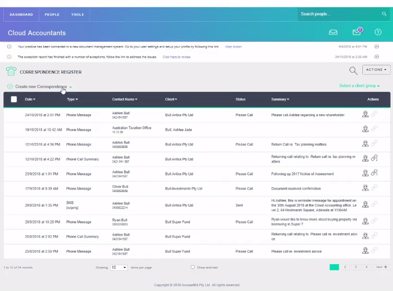 Correspondence Register – AccountKit Support Center