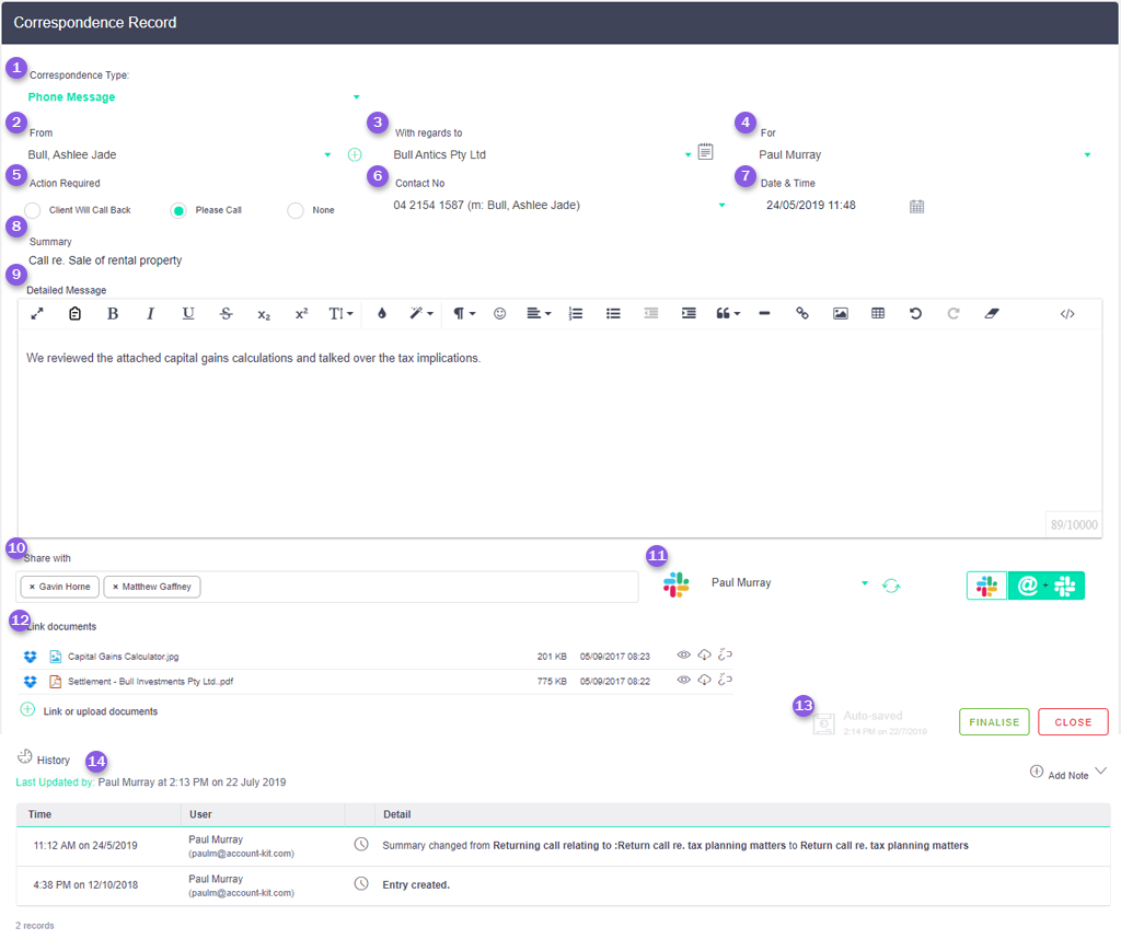 Correspondence Register – AccountKit Support Center